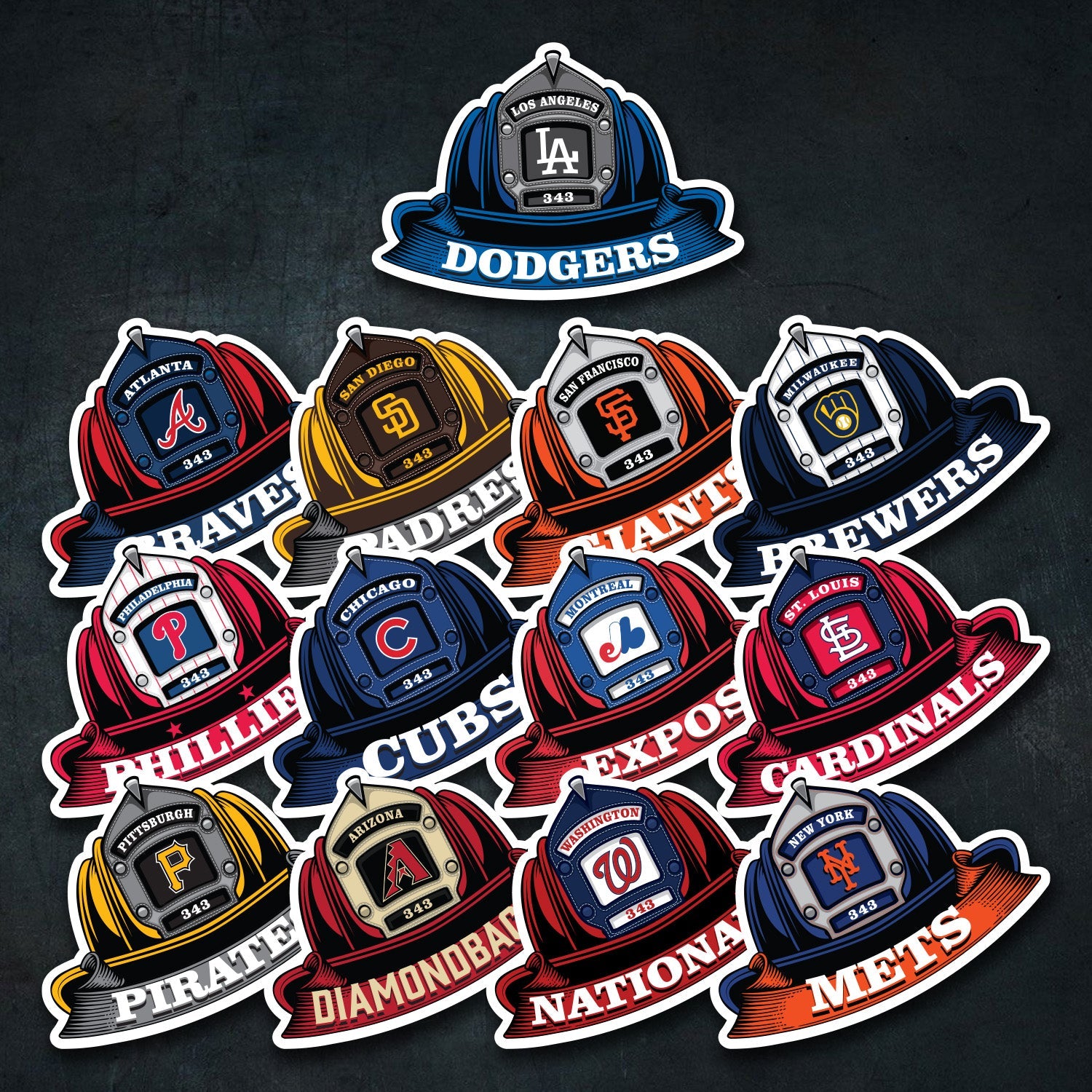 MLB (NL) Fire Helmet Stickers - 3 Pack | American Fire Brigade